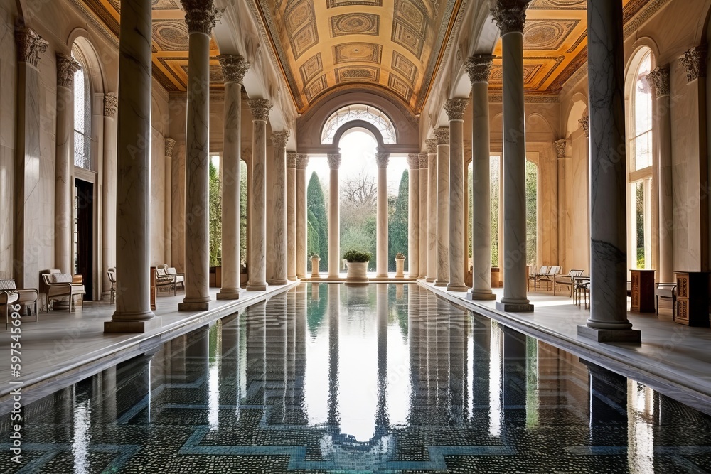 A Glimpse into History: The Palatial Indoor Swimming Pool Area with ...