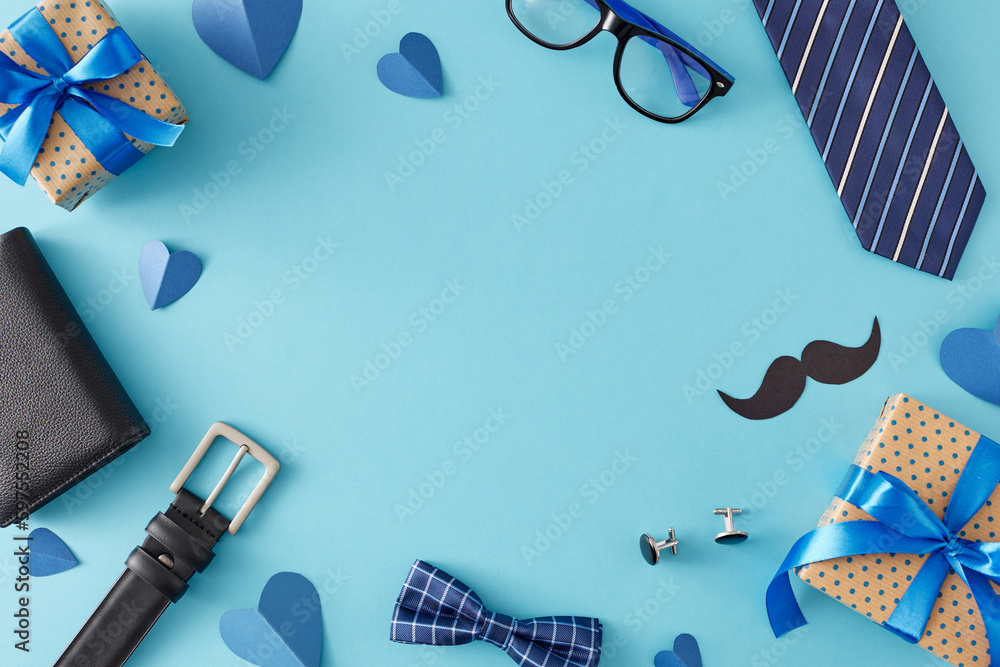 Surprise your dad with stylish gift concept this Father's Day. Top view ...