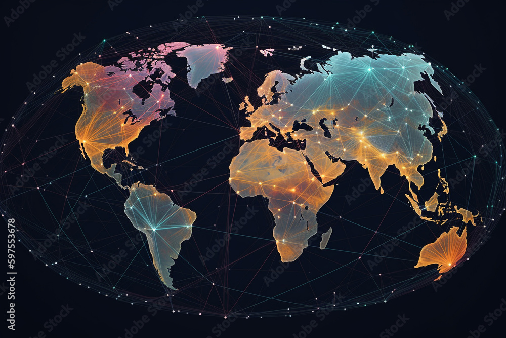 abstract map of the world with dots and lines linking countries ...