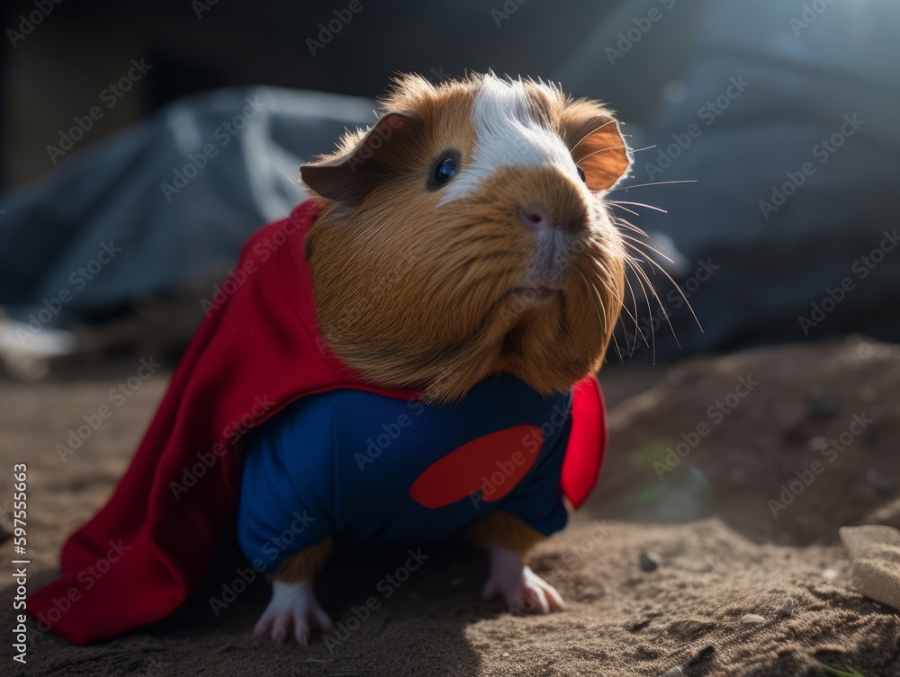 A guinea pig wearing a superhero cape and mask, ready to save the day ...