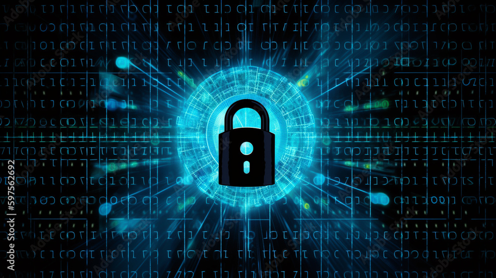 Cyber security concept. Lock symbol from lines and triangles, point ...