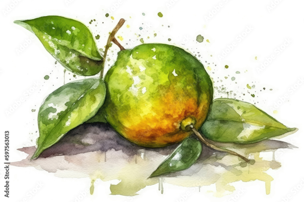 Beautiful Watercolor Drawing Calamansi On A White Background ...