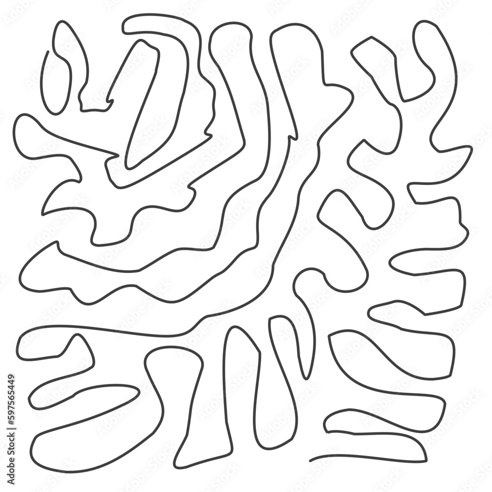 Hand drawn vector black and white abstract drawing. Curvy continuous ...