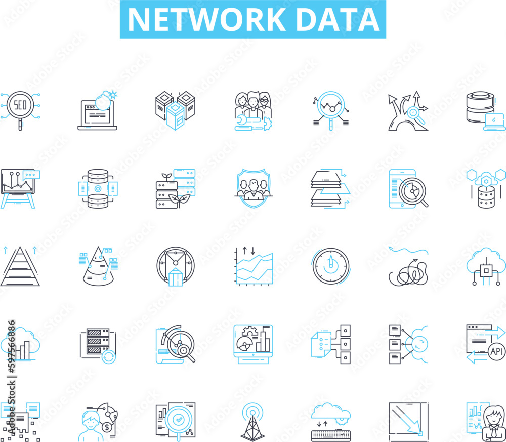 Network data linear icons set. Connectivity, Traffic, Latency ...
