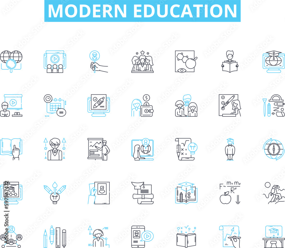 Modern education linear icons set. Technology, Collaboration ...