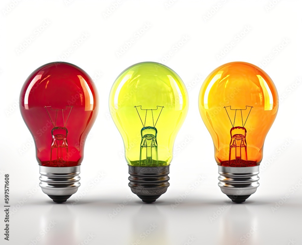 Colored light bulbs on a light background. Bright ideas concept ...