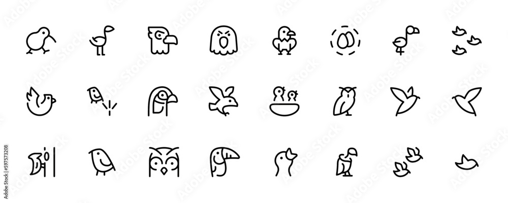 Bird icon, wild bird icon, owl, nest, egg icon, flat vector and ...