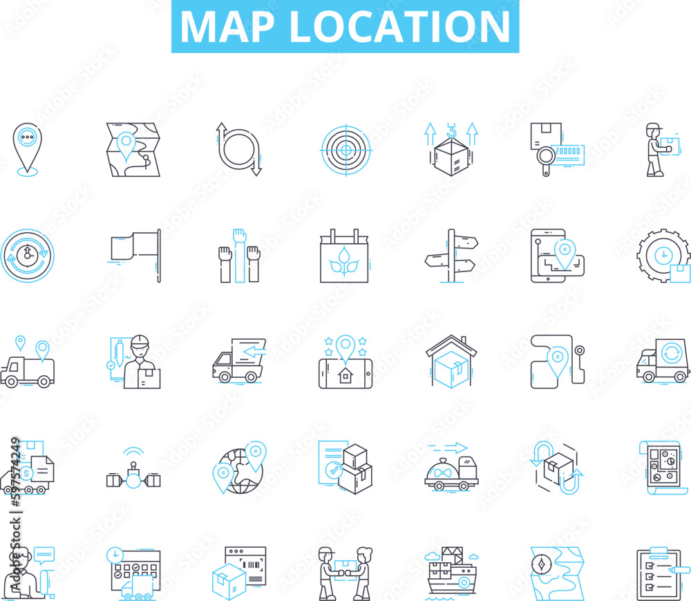 Vecteur Stock Map location linear icons set. Coordinates, Geolocation ...
