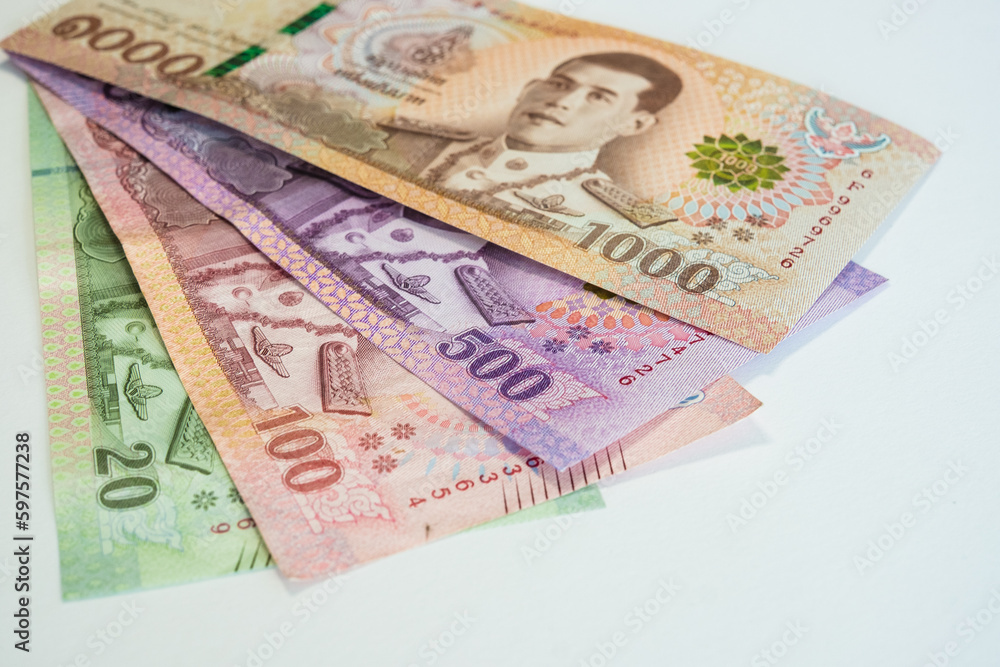 Thai baht banknotes. Cash money of Thailand. Thai economy and financial ...