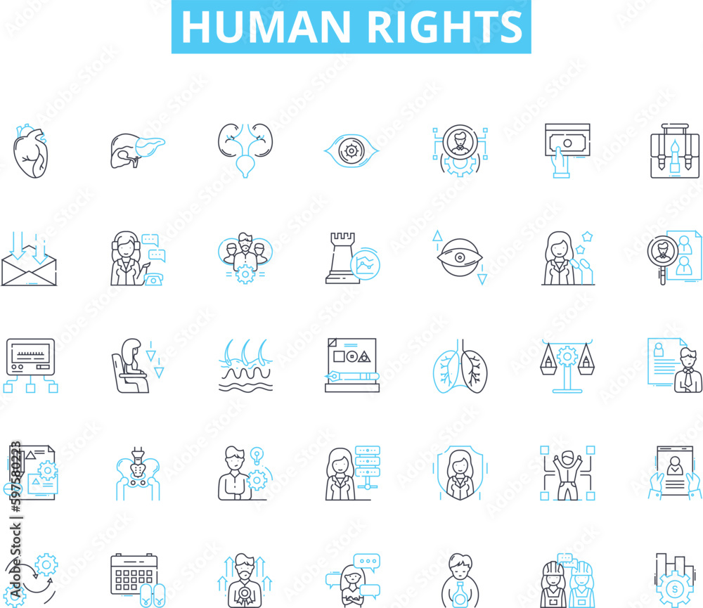 Human rights linear icons set. Equality, Dignity, Justice, Liberty ...