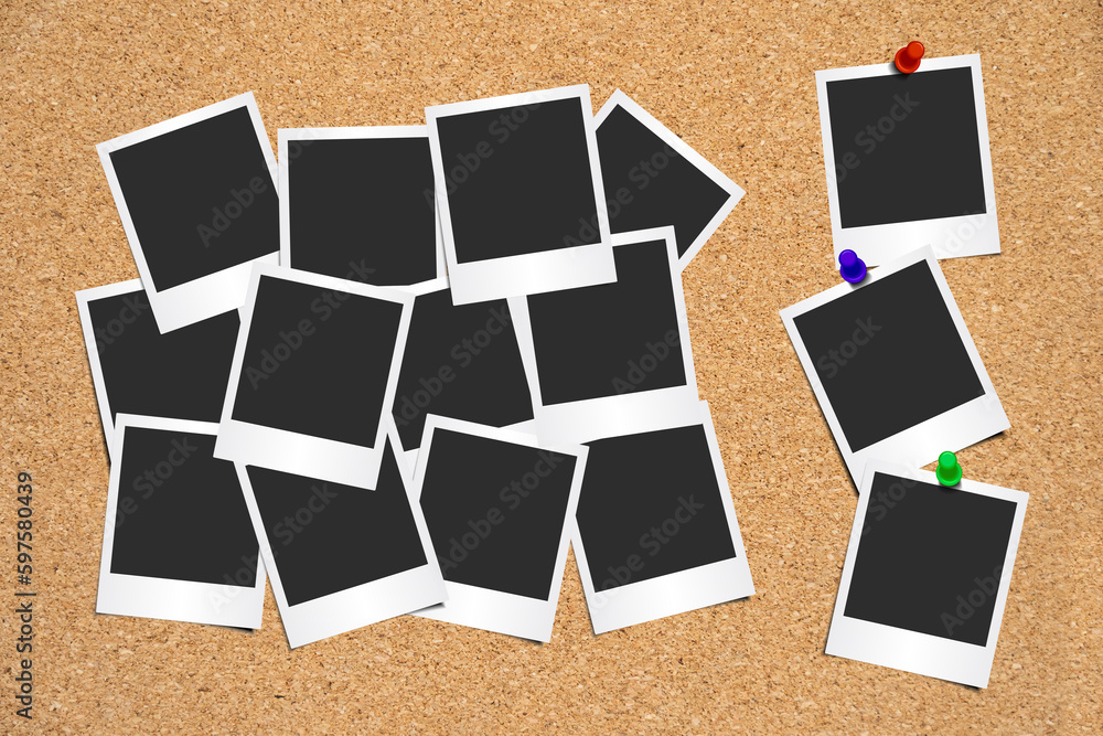 Polaroid Collage template on Cork Board ilustración de Stock | Adobe Stock