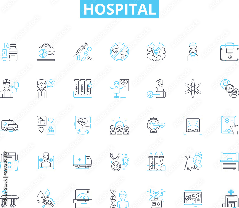 Hospital linear icons set. Medicine, Emergency, Staff, Patients ...