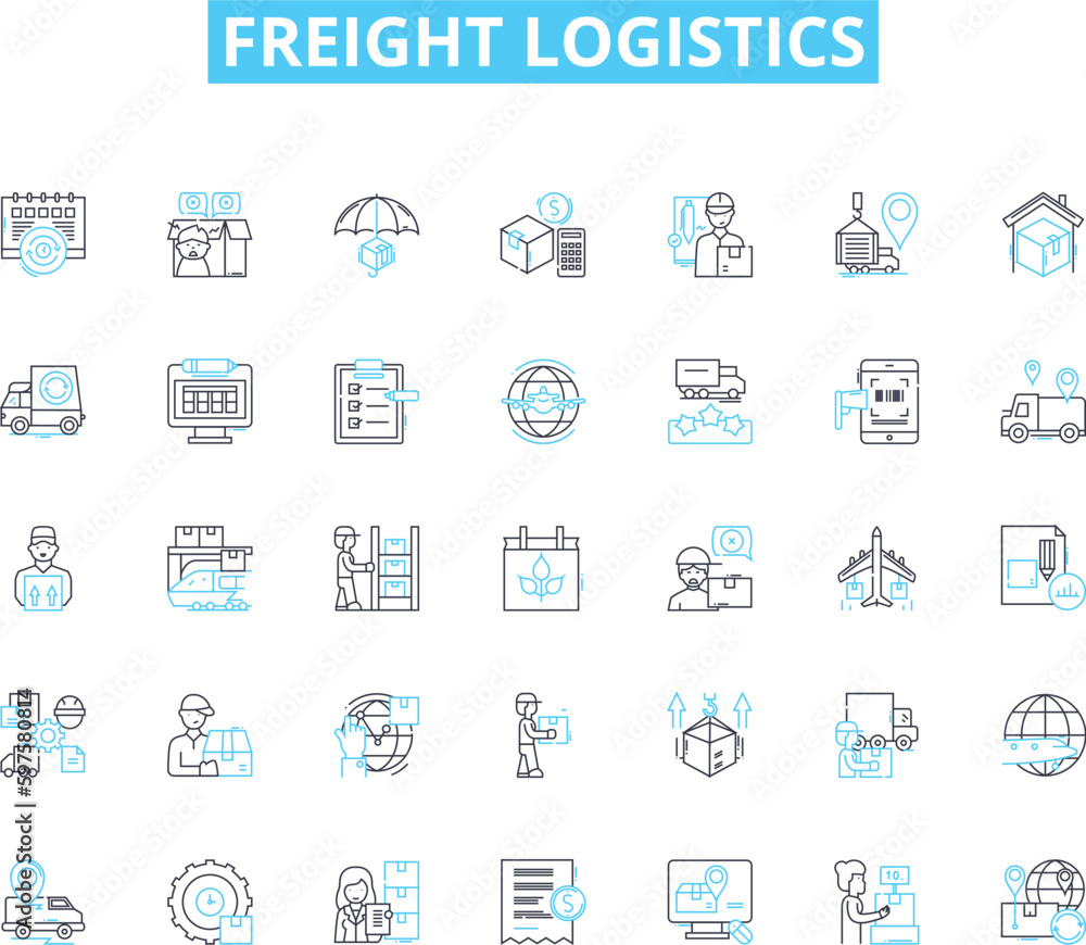 Freight logistics linear icons set. Shipping, Transport, Supply Chain ...