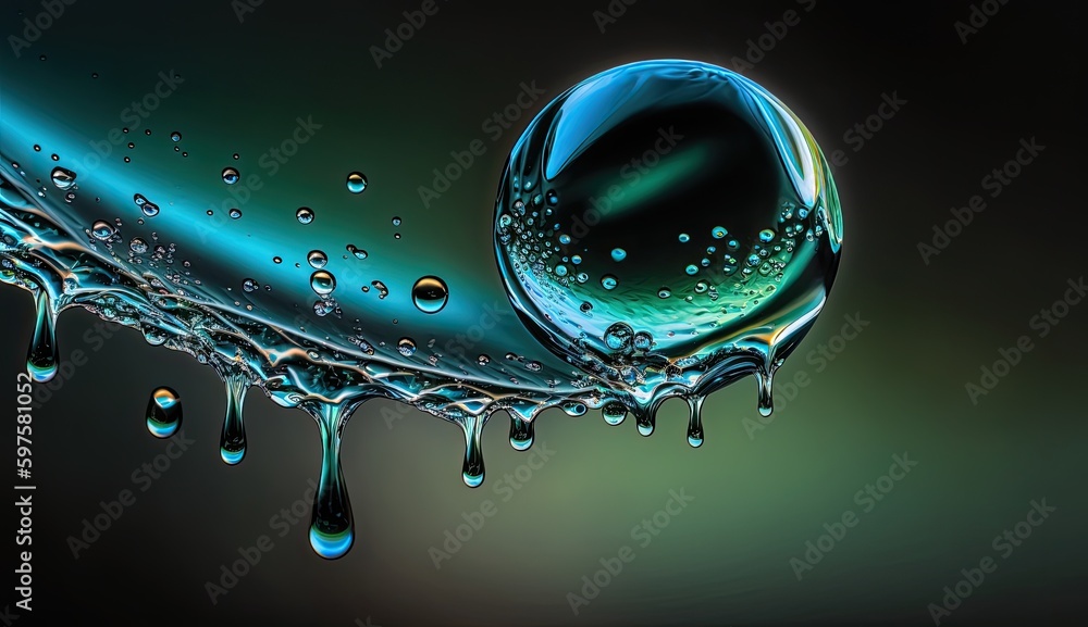 AI-generated extreme close-up illustration of a drop of water over a ...