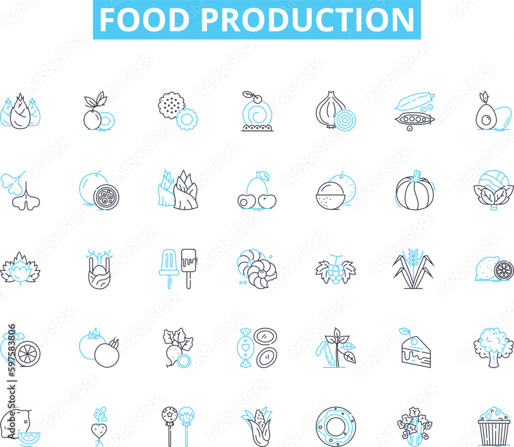 Food production linear icons set. Harvest, Cultivate, Farming ...