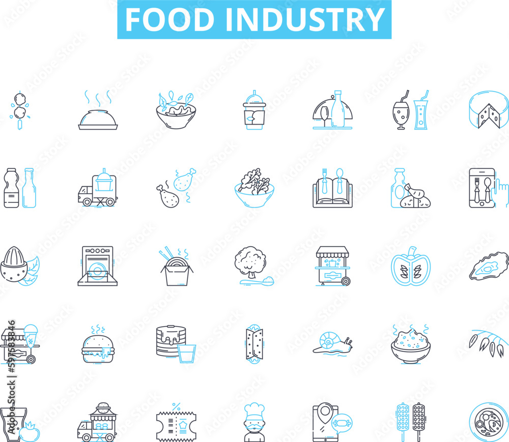 Food industry linear icons set. Agriculture, Farming, Fishing ...