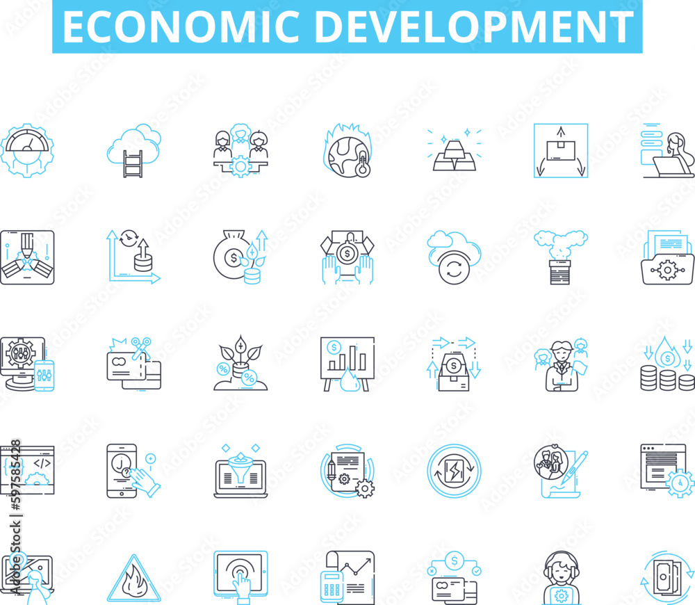 Economic development linear icons set. Innovation, Growth, Investment ...
