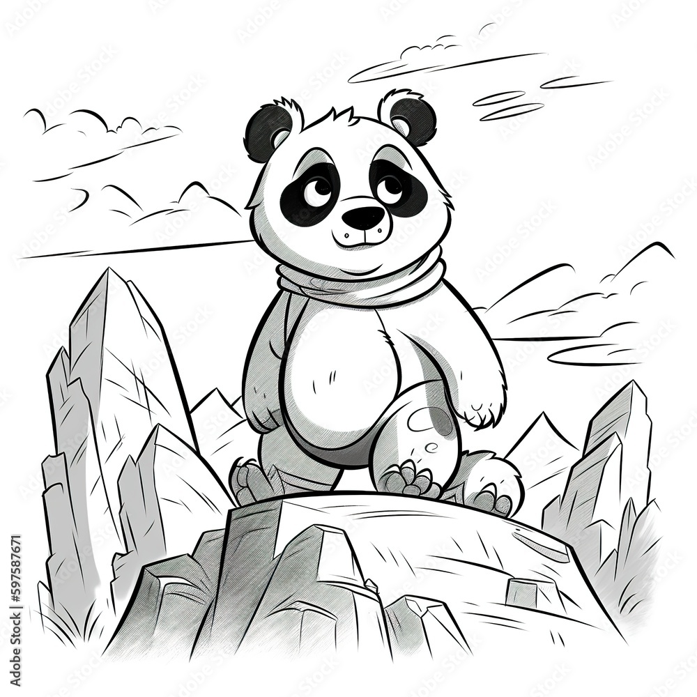 Kids coloring page of a panda on the mountain that is blank and ...