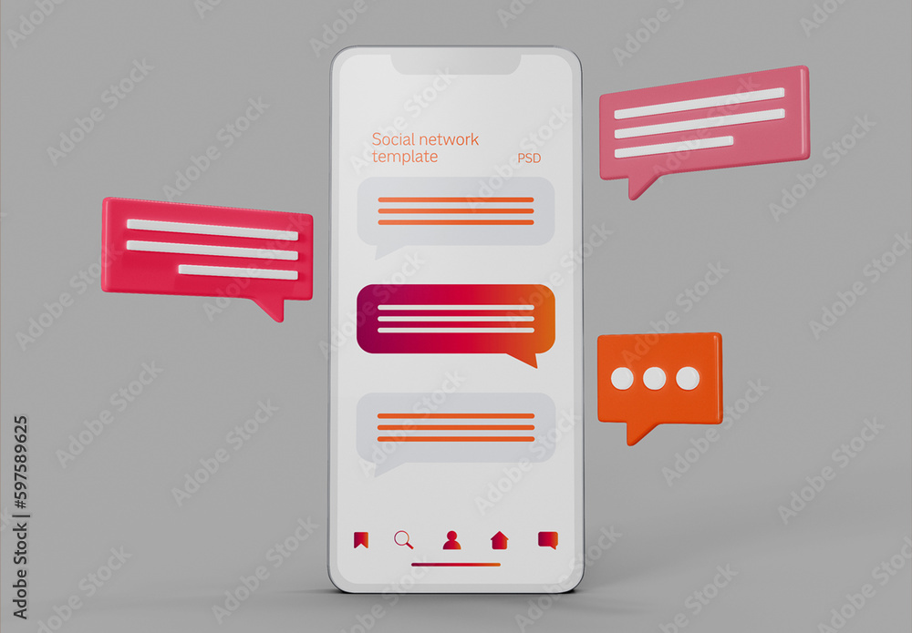 Smartphone with Text Bubbles Mockup Stock Template | Adobe Stock
