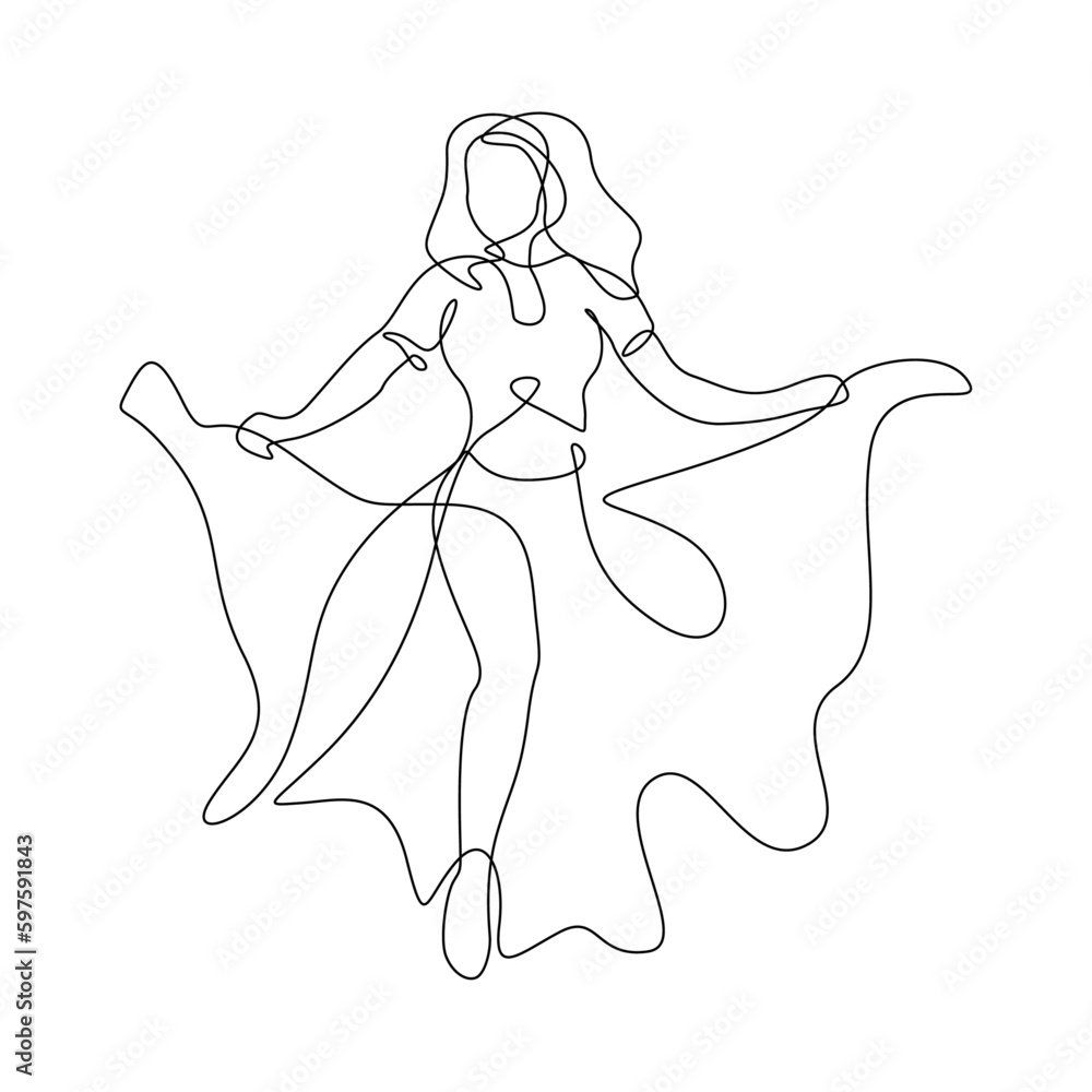 Belly dance, line drawing of a beautiful dancing girl. Young woman ...