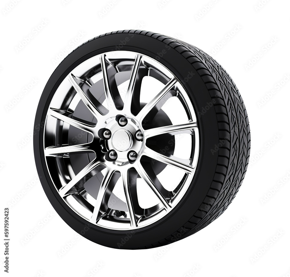 Car wheel in transparent background. Generative AI. Stock Illustration ...