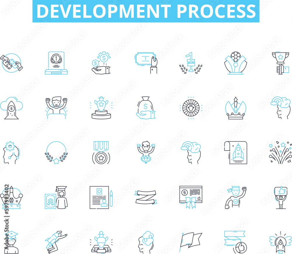 Development Process Linear Icons Set Analysis Planning Design Coding Testing Debugging