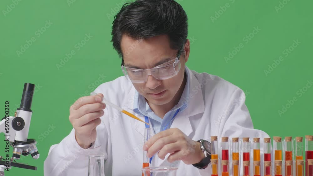 Close Up Of Asian Man Scientist Making Experiment With Test Tube And ...