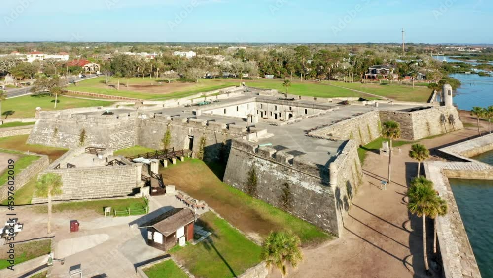 Aerial view of St. Augustine castle in Florida. Built by the Spanish in ...