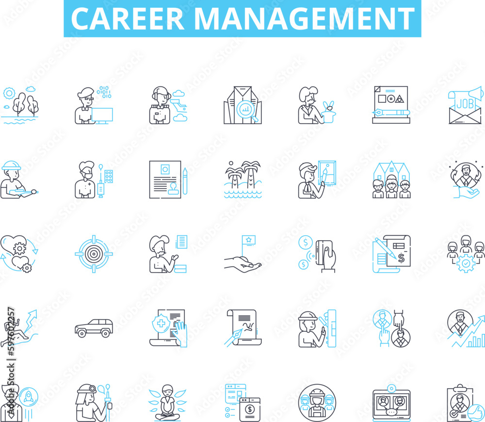 career management linear icons set. Planning, Development, Advancement ...