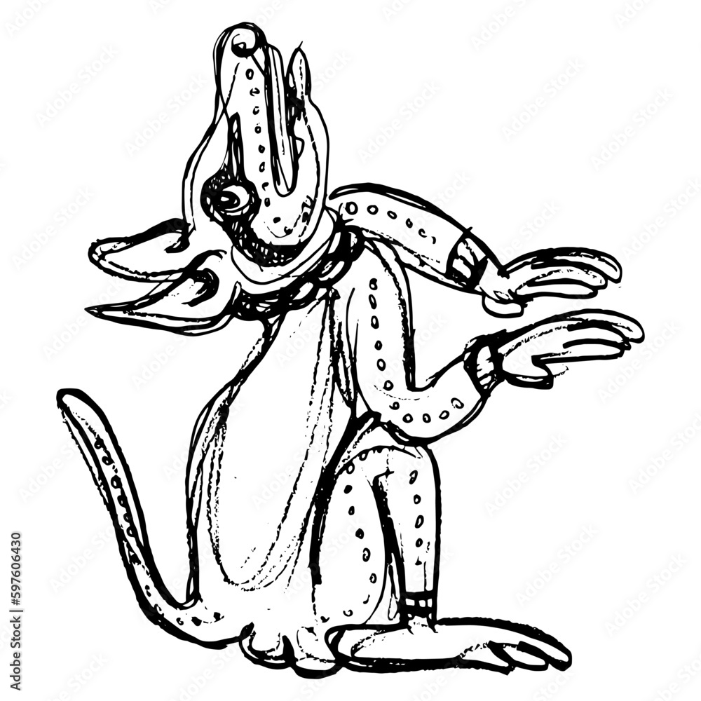 Funny seated dog puppy or stylized coyote. Native American animal ...