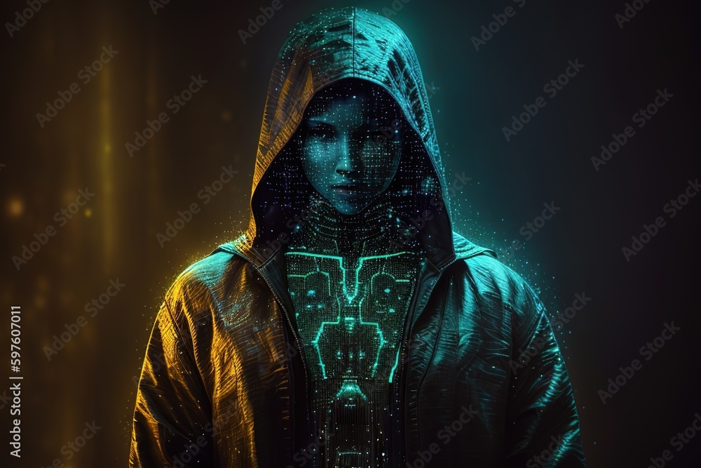 Android in matrix space. Artificial intelligence in a female form ...