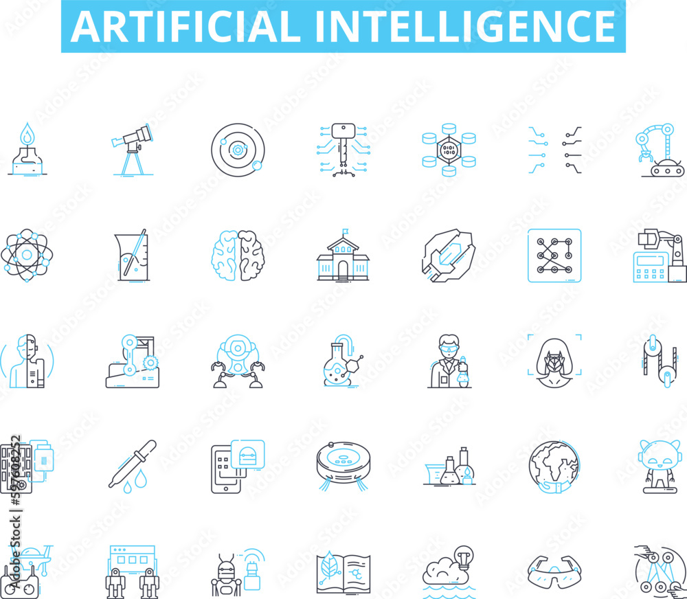 Fototapeta mapa świata dla dzieci Artificial intelligence linear icons ... Fototapeta mapa świata dla dzieci Artificial intelligence linear icons ...