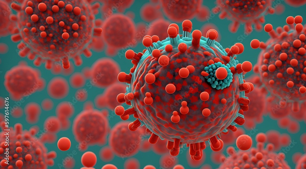 HIV Virus Particles Budding away from T Lymphocytes Cell, created with ...