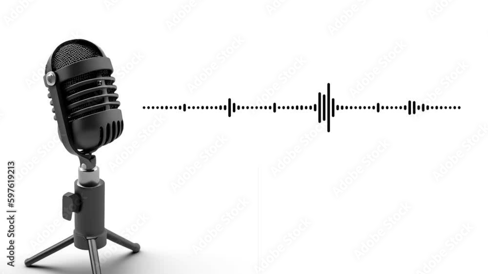 Classic Microphone and sound wave for recording Music and podcasts. Mic ...