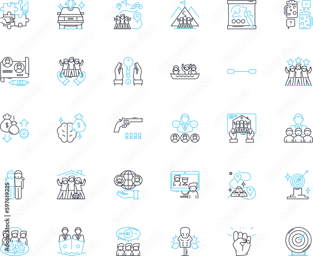 Township linear icons set. Community, Suburb, Municipality, Township ...