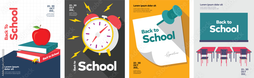 Back to school posters, school graphics, notice board, thumb pin, class ...