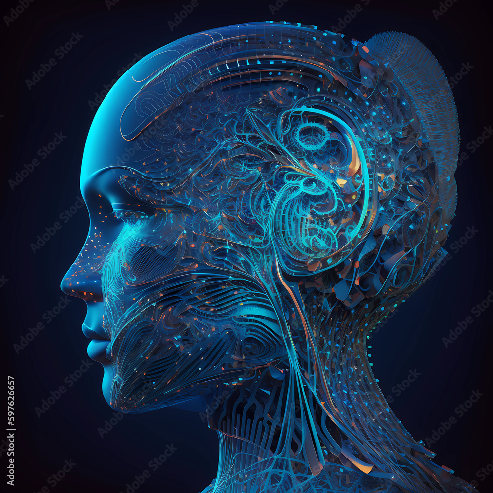 AI person, AI merges with Human, Robot AI, Illustration, Generative AI ...