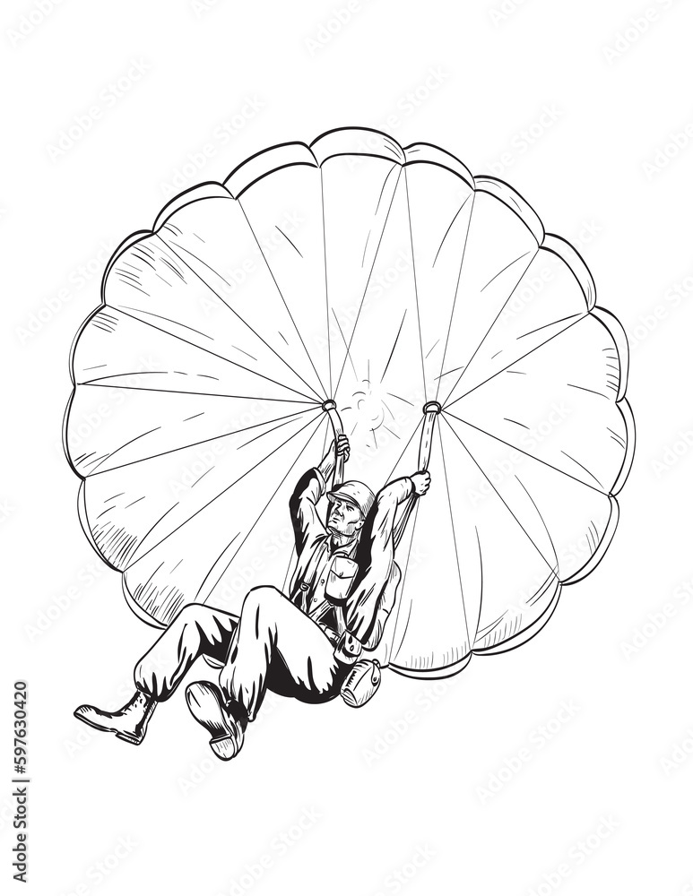 Comics style drawing or illustration of a World War Two American GI ...