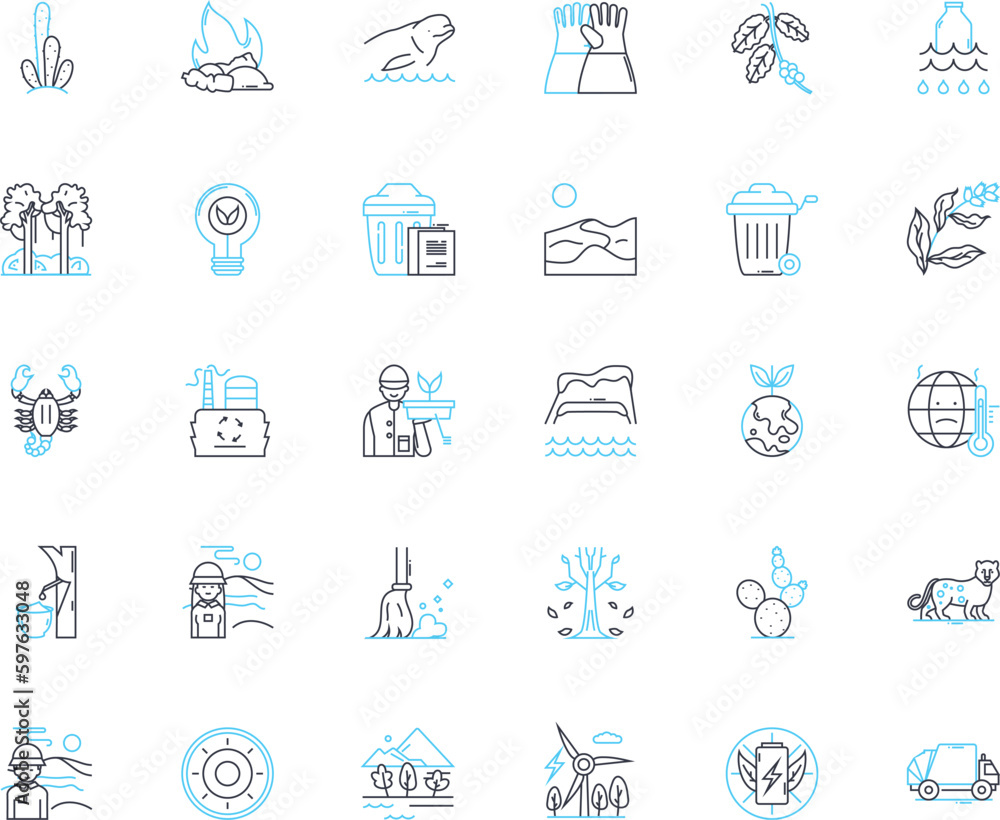 Ecosystem linear icons set. Diversity, Interdependence, Biodiversity ...