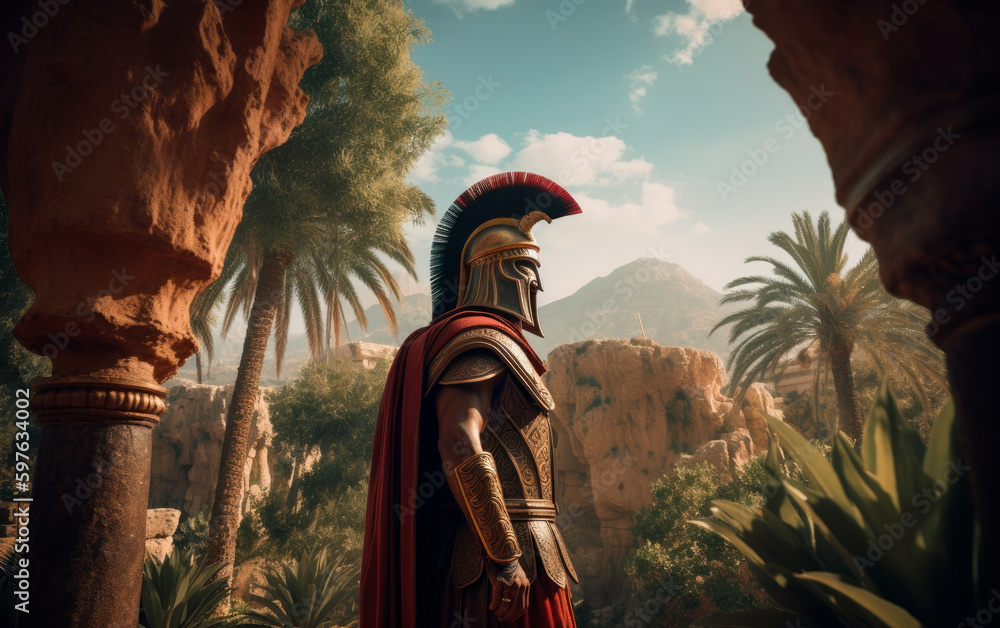 Ancient Spartan warrior from Greece, red cloak, spartan helmet, ancient ...