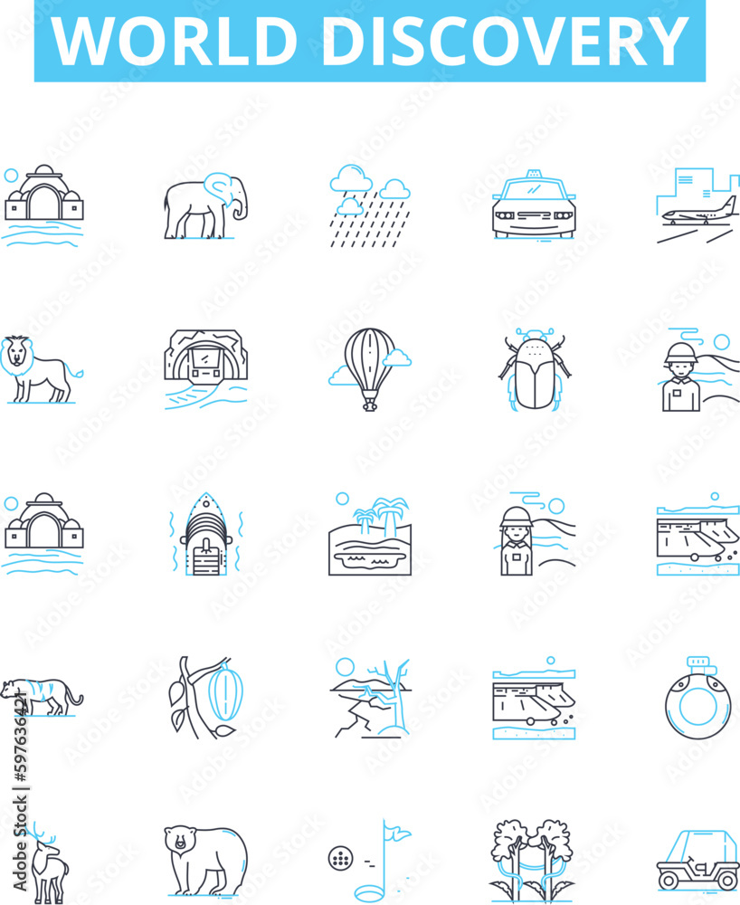 world discovery vector line icons set. Exploration, Expedition ...