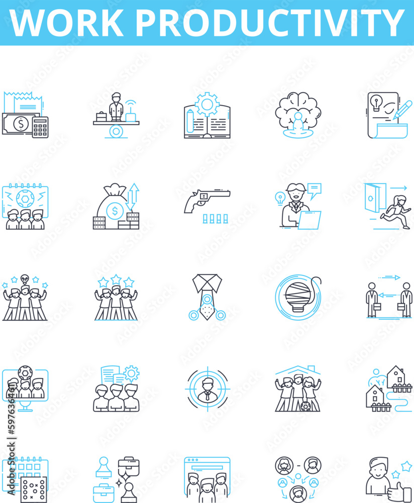 Work productivity vector line icons set. Efficiency, Productivity ...
