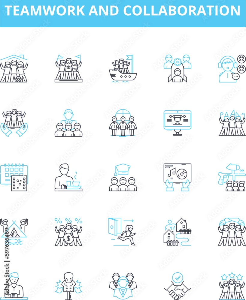 Teamwork and collaboration vector line icons set. Collaboration ...