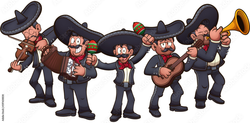 Cartoon Mariachi Band. Vector clip art illustration with simple ...