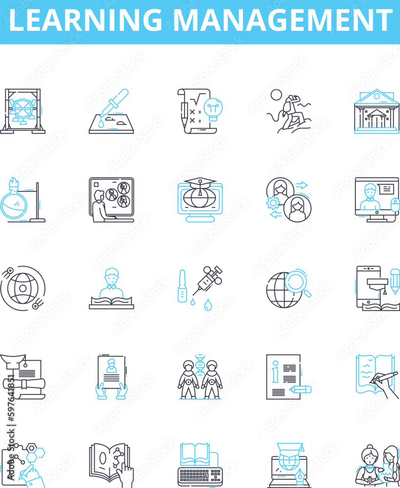 Learning management vector line icons set. Education, Training ...
