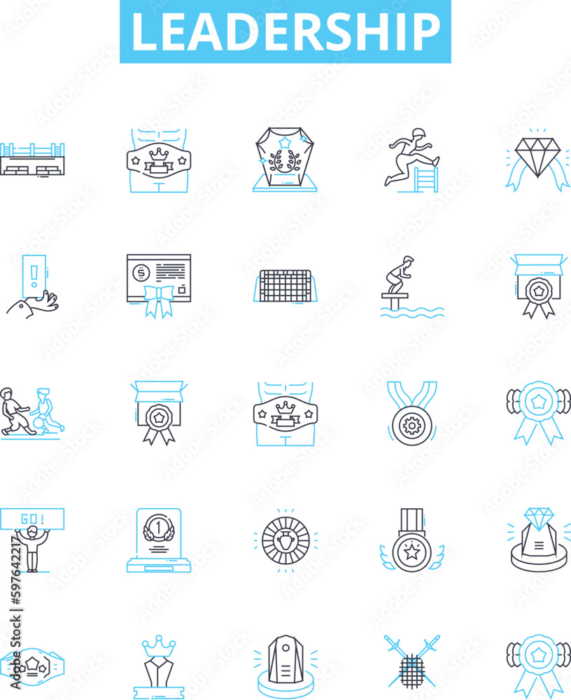 Leadership vector line icons set. Lead, Guide, Manage, Motivate, Direct ...