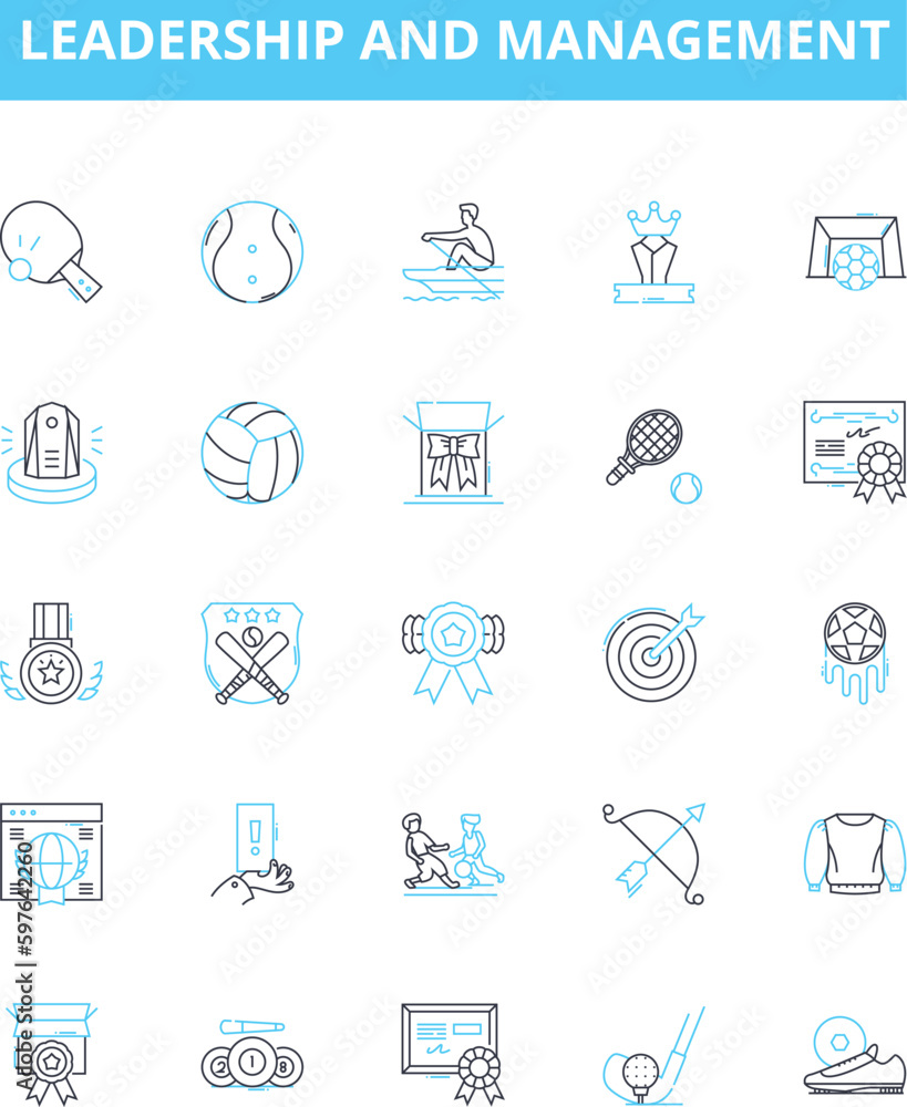 Vetor de Leadership and management vector line icons set. Leadership ...