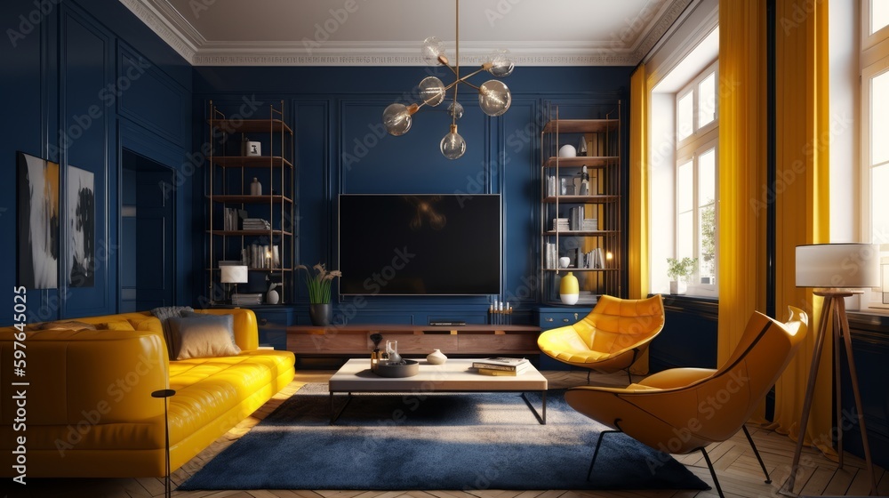 Experience Bionic Interior Design with Mustard Yellow and Navy Blue in ...