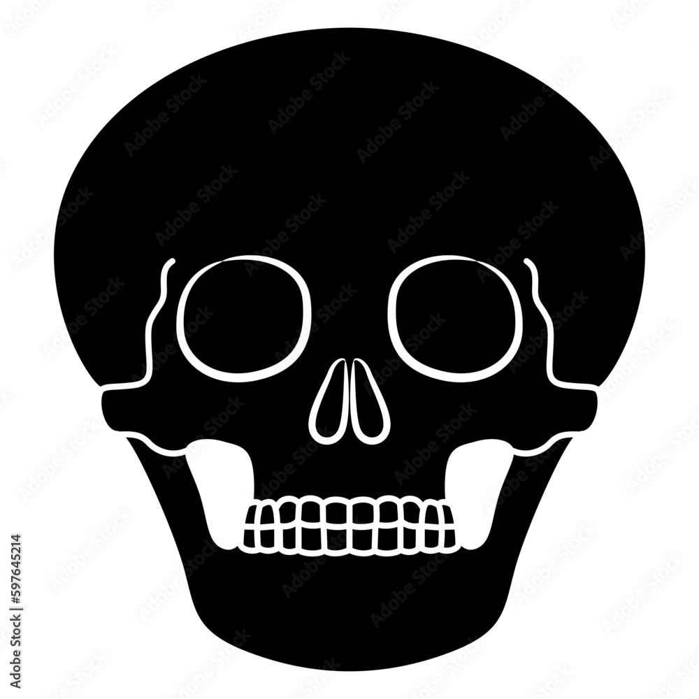 Human skull. Black and white negative silhouette. Isolated vector ...