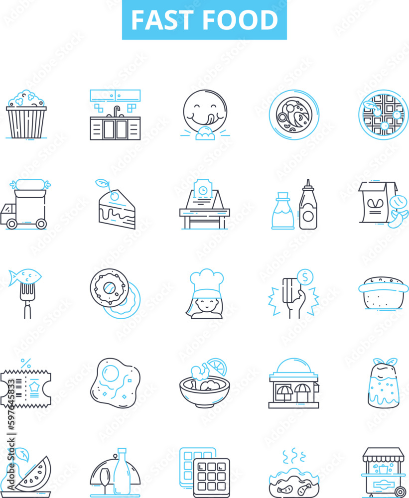 Fast food vector line icons set. Fast-food, Junk-food, Drive-thru ...